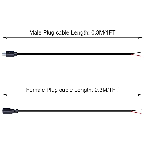 KSOPUERT 4 Pcs Micro USB to Bare Wire Open End Cable 12inch 5V 2.1A 28AWG 2 Cores Power Pigtail Repair Tin on The Tail Cable Cord DIY Black,1 Feet,2 Pcs Male Plug & 2 Pcs Female Plug Included