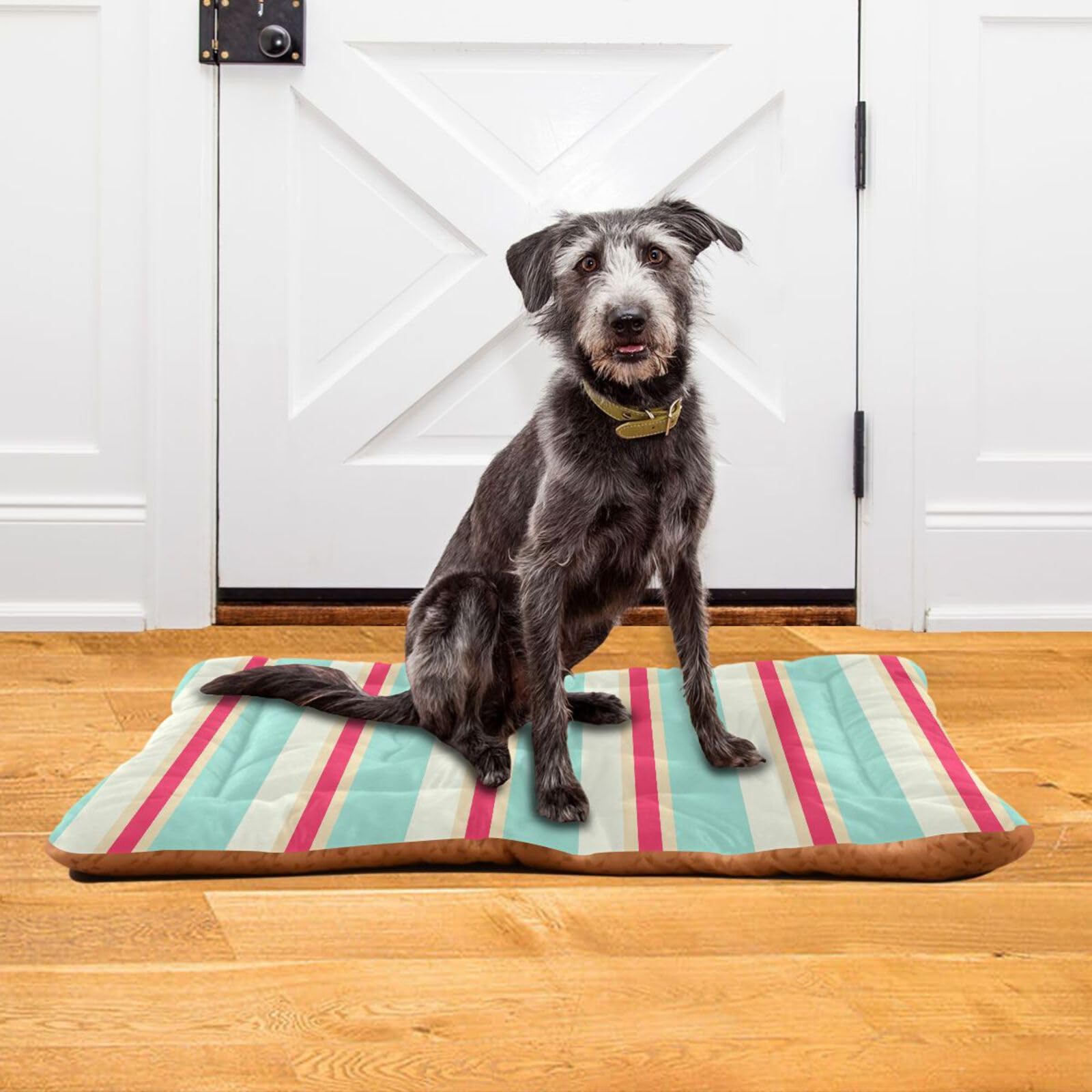 Coikll Simple Stripes Pet Bed Pad Soft Dog Bed Mat with Anti-Slip Bottom, Machine Washable Crate Pad Mattress for Dog Sleeping- 24 * 18inches