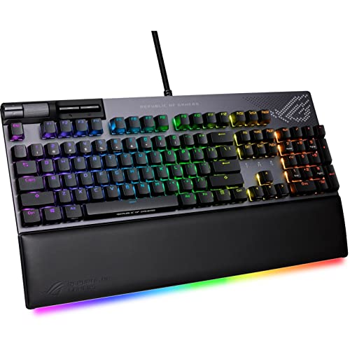 ASUS ROG Strix Flare II Animate 100% RGB Gaming Keyboard - Hot-swappable, ROG NX Red Linear Switches, Customizable LED Display, PBT Keycaps, Acoustic Dampening Foam, Media Ctrls, Wrist Rest (Renewed)