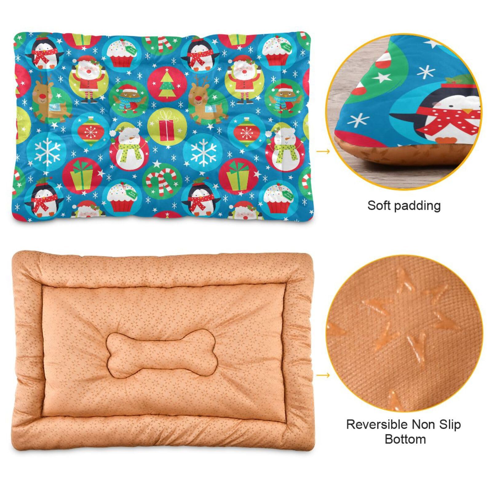 Coikll Cute Christmas Reindeer Snowman Santa Pet Bed Pad Soft Dog Bed Mat with Anti-Slip Bottom, Machine Washable Crate Pad Mattress for Dog Sleeping- 36 * 24inches