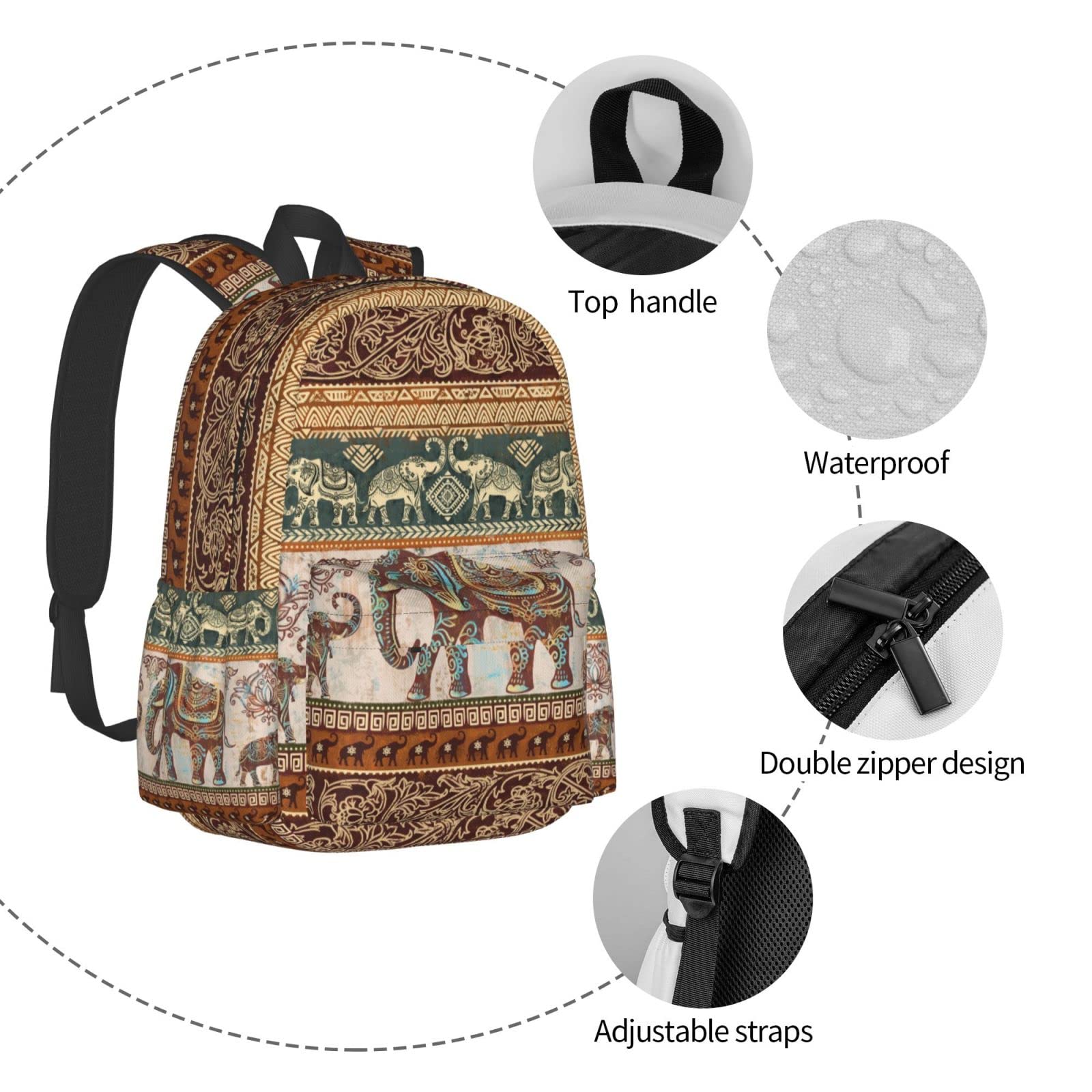 Nmbvcxz lotus elephants Backpack for Women 16.7 inch Travel Casual Laptop Backpack Lightweight Waterproof Durable Hiking Daypack
