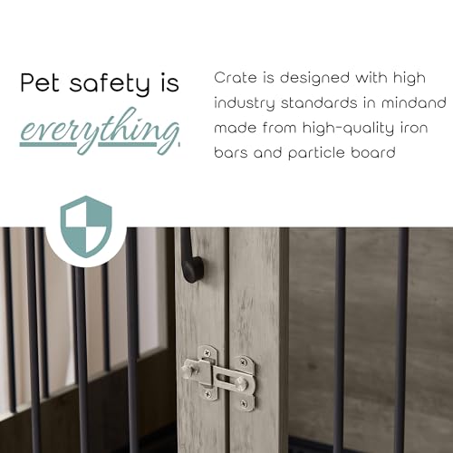 DOSSMBOLA 32'' Wooden Dog Crate Furniture for Medium Small Dogs, Dog Kennel Dog Crate with Pull-Out Tray, Storage Drawer, End Table Dog Cage - Gray