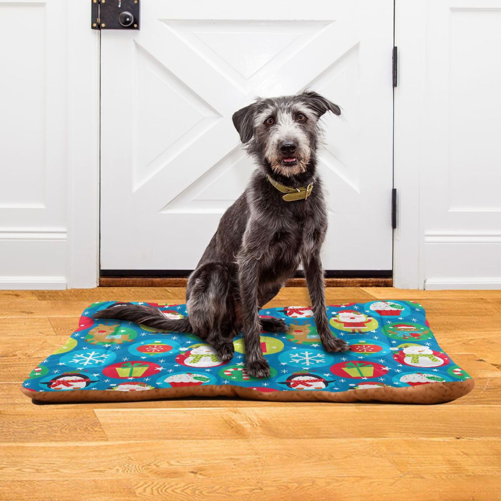 Coikll Cute Christmas Reindeer Snowman Santa Pet Bed Pad Soft Dog Bed Mat with Anti-Slip Bottom, Machine Washable Crate Pad Mattress for Dog Sleeping- 36 * 24inches