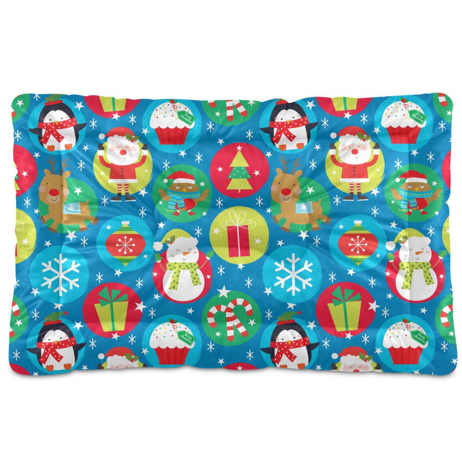 Coikll Cute Christmas Reindeer Snowman Santa Pet Bed Pad Soft Dog Bed Mat with Anti-Slip Bottom, Machine Washable Crate Pad Mattress for Dog Sleeping- 36 * 24inches