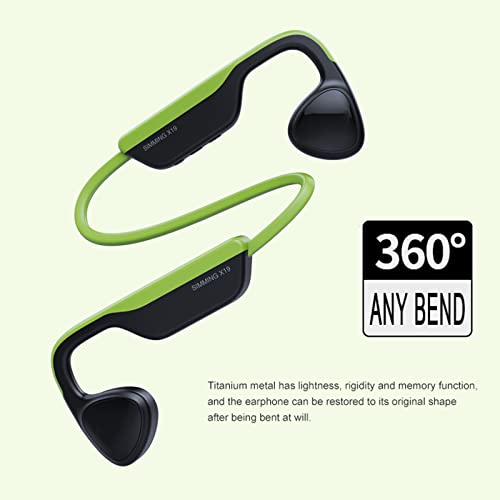 Bone Conduction Headphones Waterproof IPX8 Underwater Swimming Open Ear Earphones for iPhone Android Workout Bluetooth Over Ear Phones Built-in Microphone Headset for Running Swim Cycling Gym Green
