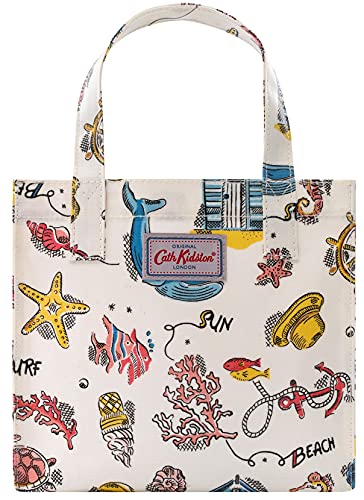 Cath Kidston Small Bookbag S Size Open Top Handled Handbag Lunch Bag Water Resistant Oilcloth Tote Beach and Sea Pattern (Summer Time (Cream))