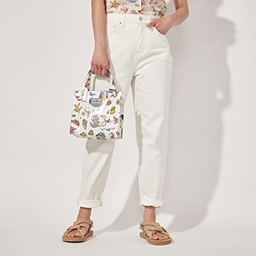 Cath Kidston Small Bookbag S Size Open Top Handled Handbag Lunch Bag Water Resistant Oilcloth Tote Beach and Sea Pattern (Summer Time (Cream))