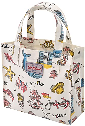 Cath Kidston Small Bookbag S Size Open Top Handled Handbag Lunch Bag Water Resistant Oilcloth Tote Beach and Sea Pattern (Summer Time (Cream))