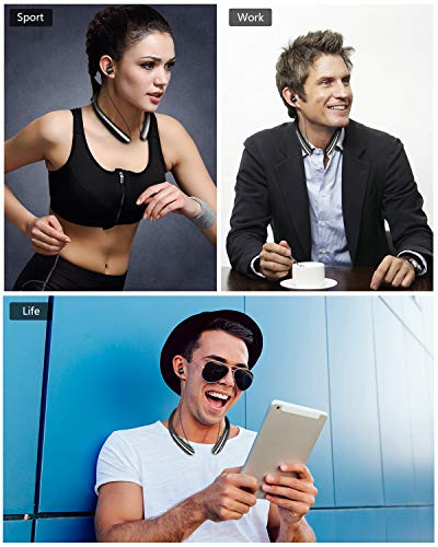 Neckband Bluetooth Headphones, Wireless Bluetooth Headphones with Retractable Earbuds, CVC8.0 Noise Cancelling 3D Sound Surround Personal Sport HeadsetĀ Call Vibrate Alert Earphones with Mic (Black)
