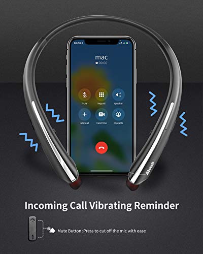 Neckband Bluetooth Headphones, Wireless Bluetooth Headphones with Retractable Earbuds, CVC8.0 Noise Cancelling 3D Sound Surround Personal Sport HeadsetĀ Call Vibrate Alert Earphones with Mic (Black)