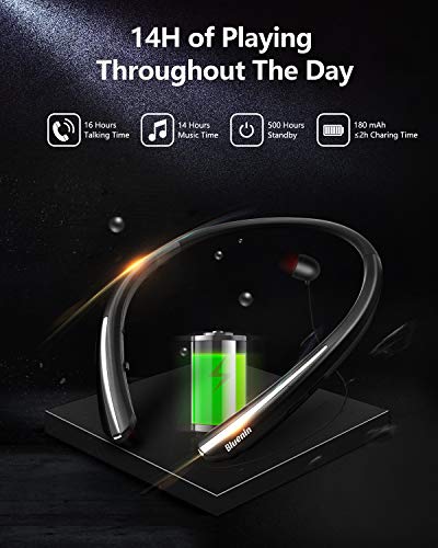 Neckband Bluetooth Headphones, Wireless Bluetooth Headphones with Retractable Earbuds, CVC8.0 Noise Cancelling 3D Sound Surround Personal Sport HeadsetĀ Call Vibrate Alert Earphones with Mic (Black)