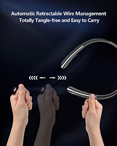 Neckband Bluetooth Headphones, Wireless Bluetooth Headphones with Retractable Earbuds, CVC8.0 Noise Cancelling 3D Sound Surround Personal Sport HeadsetĀ Call Vibrate Alert Earphones with Mic (Black)