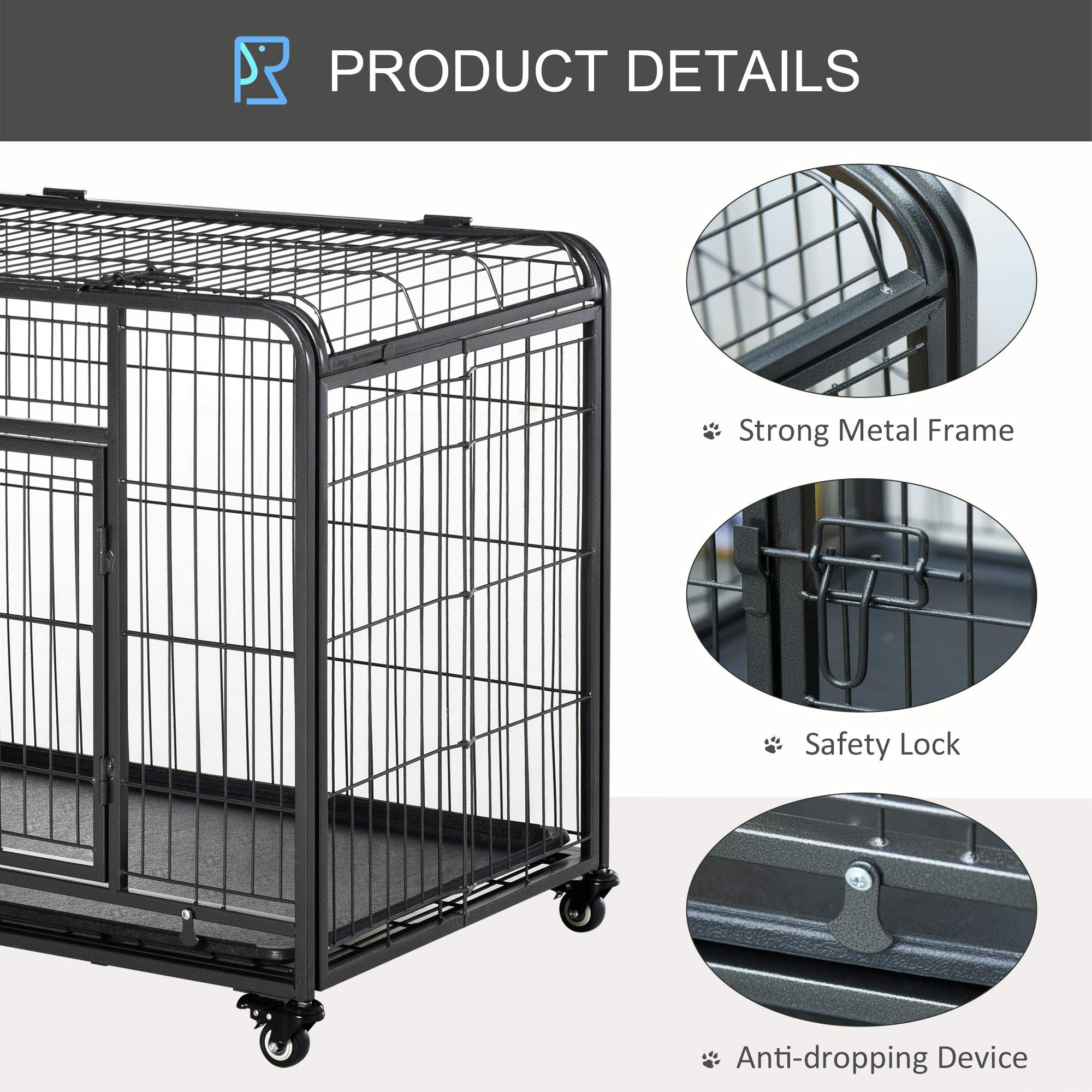 PawHut Folding Design Heavy Duty Metal Dog Cage Crate & Kennel with Removable Tray and Cover, & 4 Locking Wheels, Indoor/Outdoor 37"