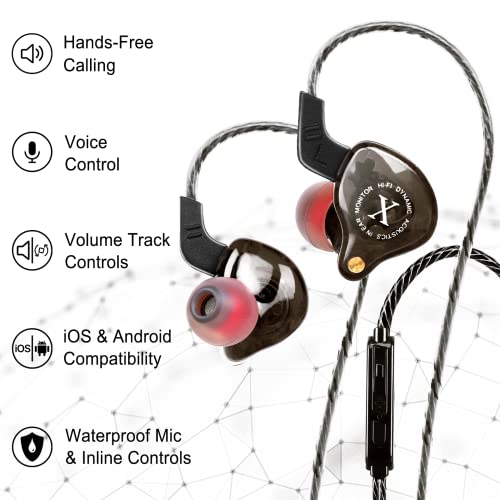 UrbanX iX2 Pro Dynamic Hybrid Dual Driver in Ear Musicians Earphones with Mic Tangle-Free Cable in-Ear Earbuds Headphones for Xiaomi Redmi 9A Sport