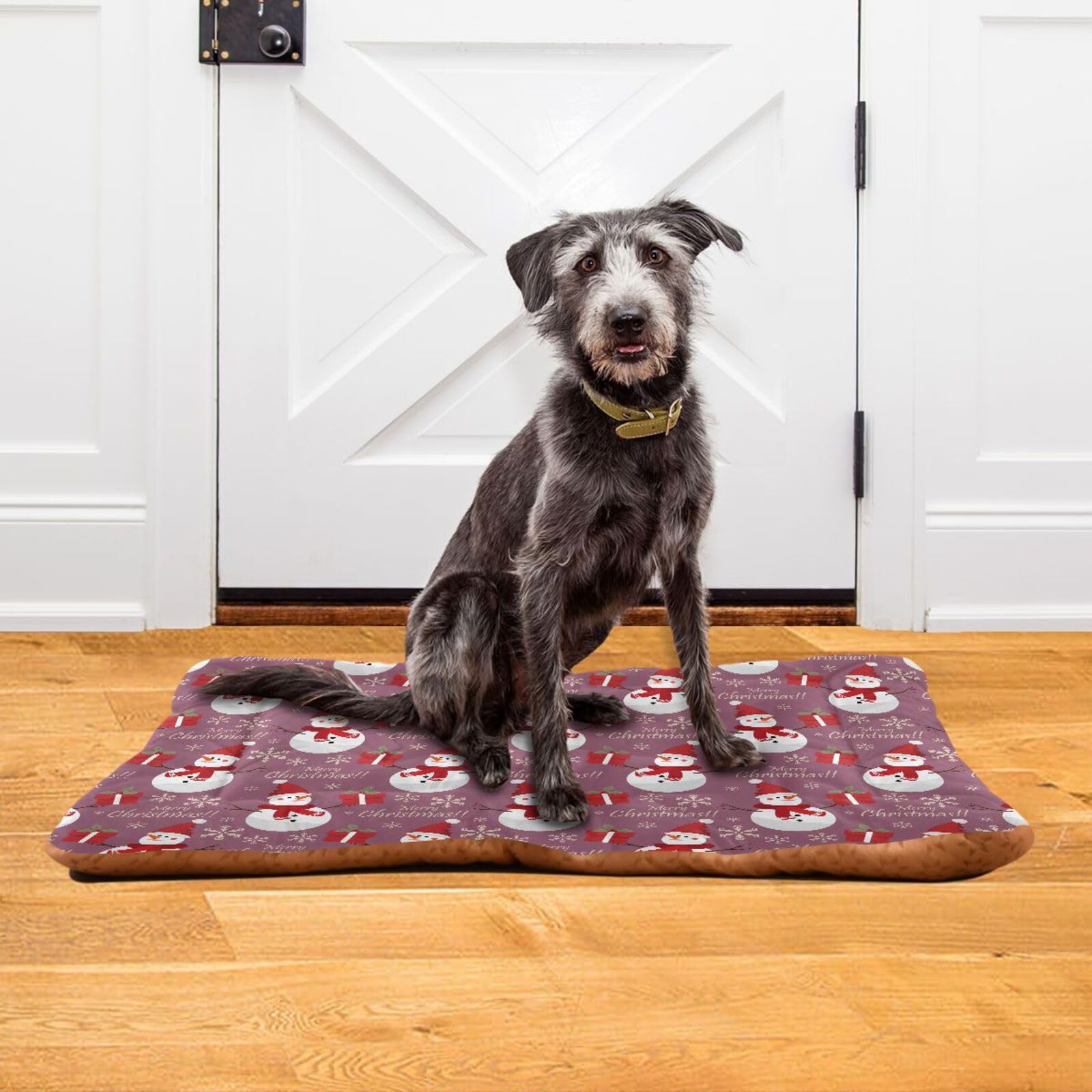 Coikll Christmas Snowman Pet Bed Pad Soft Dog Bed Mat with Anti-Slip Bottom, Machine Washable Crate Pad Mattress for Dog Sleeping- 24 * 18inches