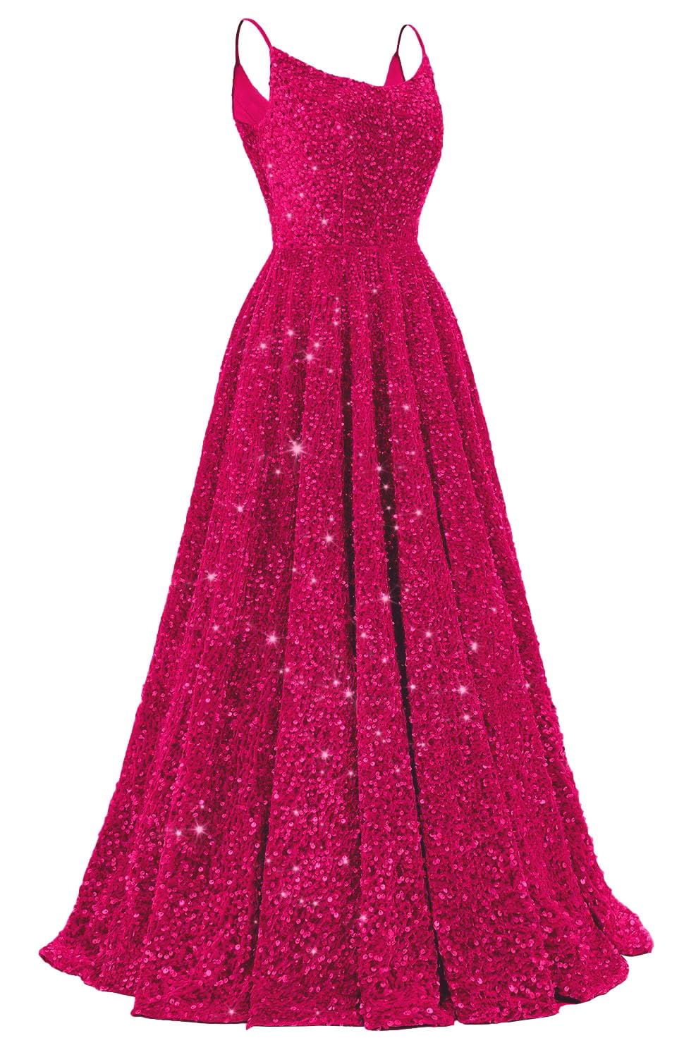 Tianzhihe Spaghetti Straps Sequin Prom Dresses 2024 Long Sparkly Formal Ball Gowns for Women A-Line Evening Party Gown with Pockets Hot Pink 2B