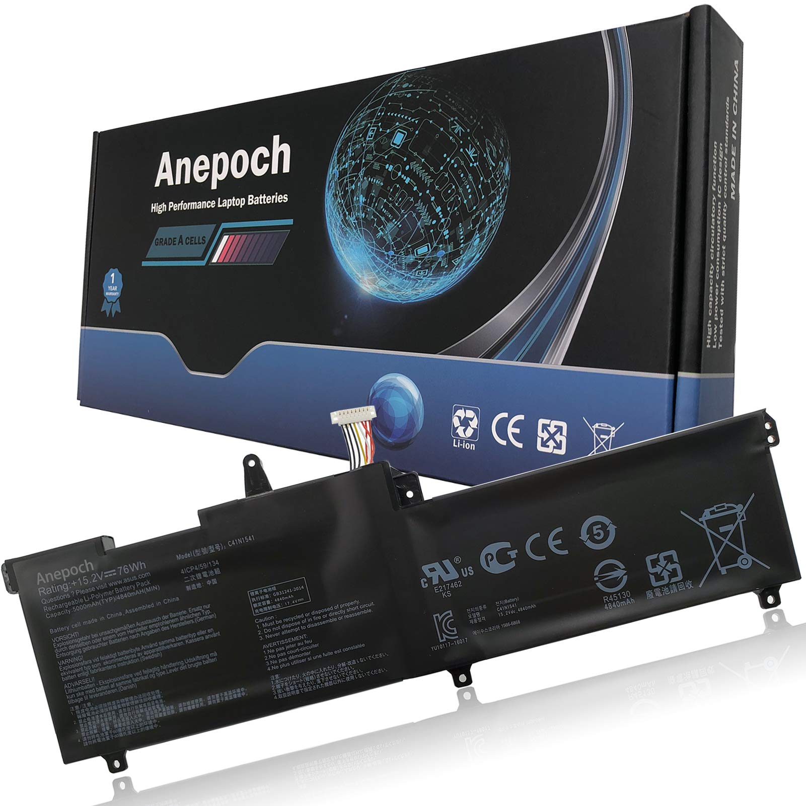 Anepoch C41N1541 Laptop Battery Replacement for Asus ROG Strix GL702 GL702V GL702VS GL702VT GL702VM GL702VM1A Series 0B200-02070000 4ICP4/59/13 15.2V 76Wh 4840mAh