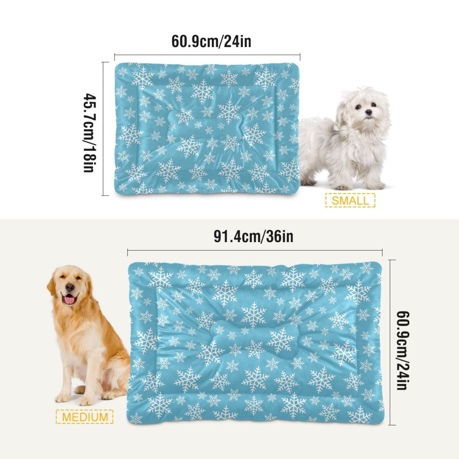 Coikll Christmas White Snowflakes Blue Pet Bed Pad Soft Dog Bed Mat with Anti-Slip Bottom, Machine Washable Crate Pad Mattress for Dog Sleeping- 36 * 24inches