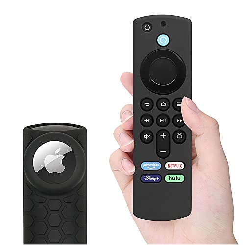 SaharaCase Amazon Fire TV Stick 4K (3rd Generation) Remote Silicone Case for Apple AirTag Lightweight Anti Slip Shockproof Silicone Cover (Black)