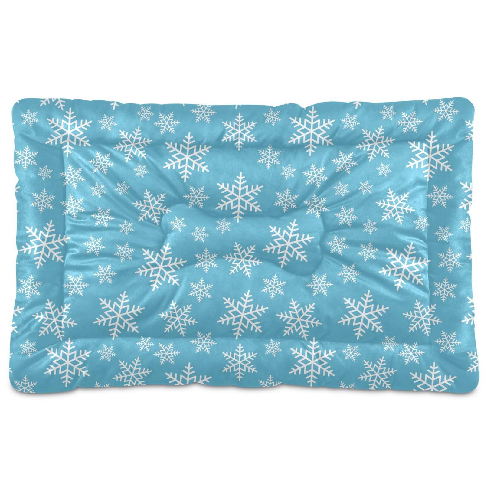 Coikll Christmas White Snowflakes Blue Pet Bed Pad Soft Dog Bed Mat with Anti-Slip Bottom, Machine Washable Crate Pad Mattress for Dog Sleeping- 36 * 24inches