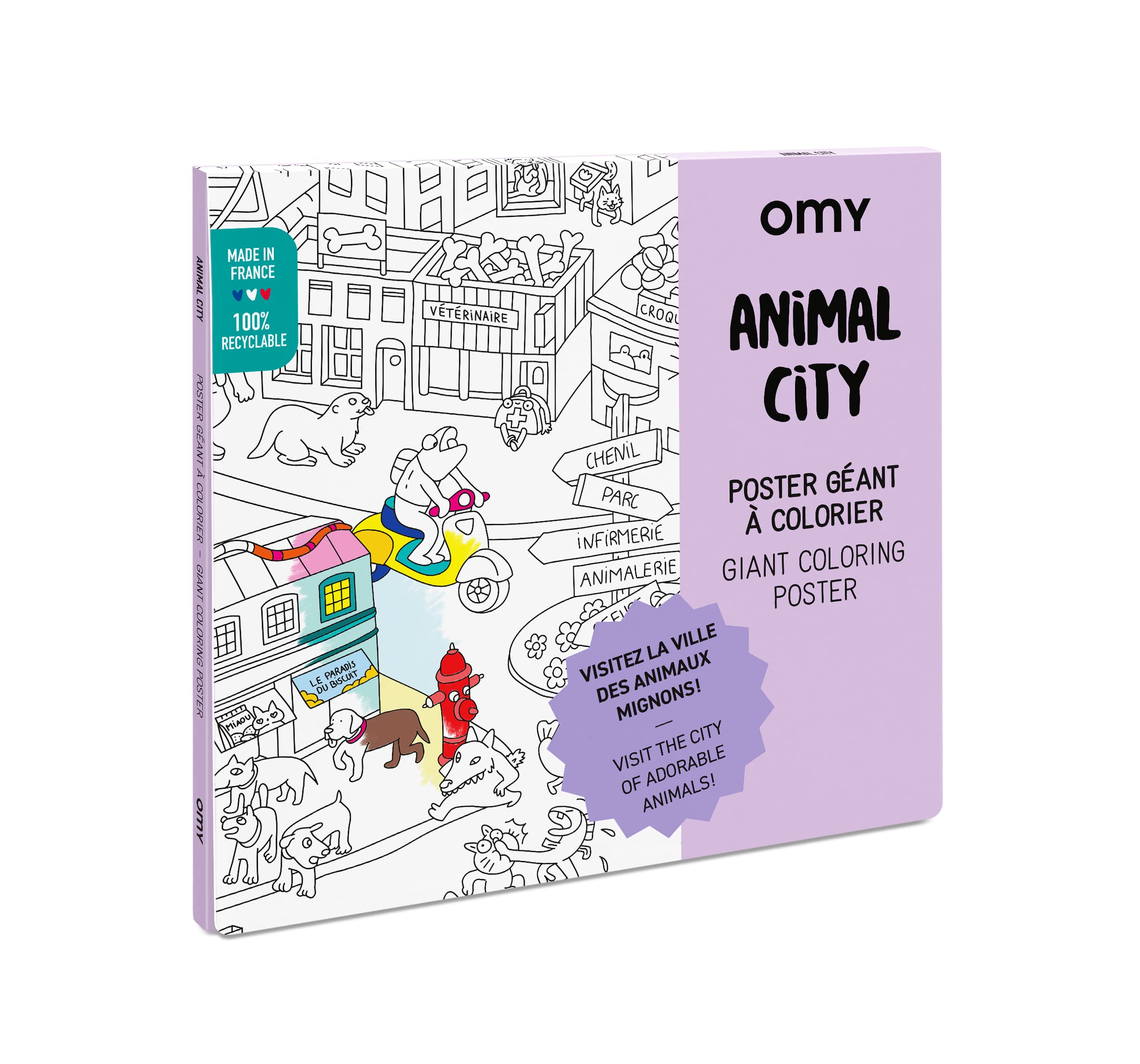 OMY Omy Giant Coloring Poster, Animal Life, 40 x 28 inches, Coloring Fun for Kids, Adults, and The Whole Family, White and Black