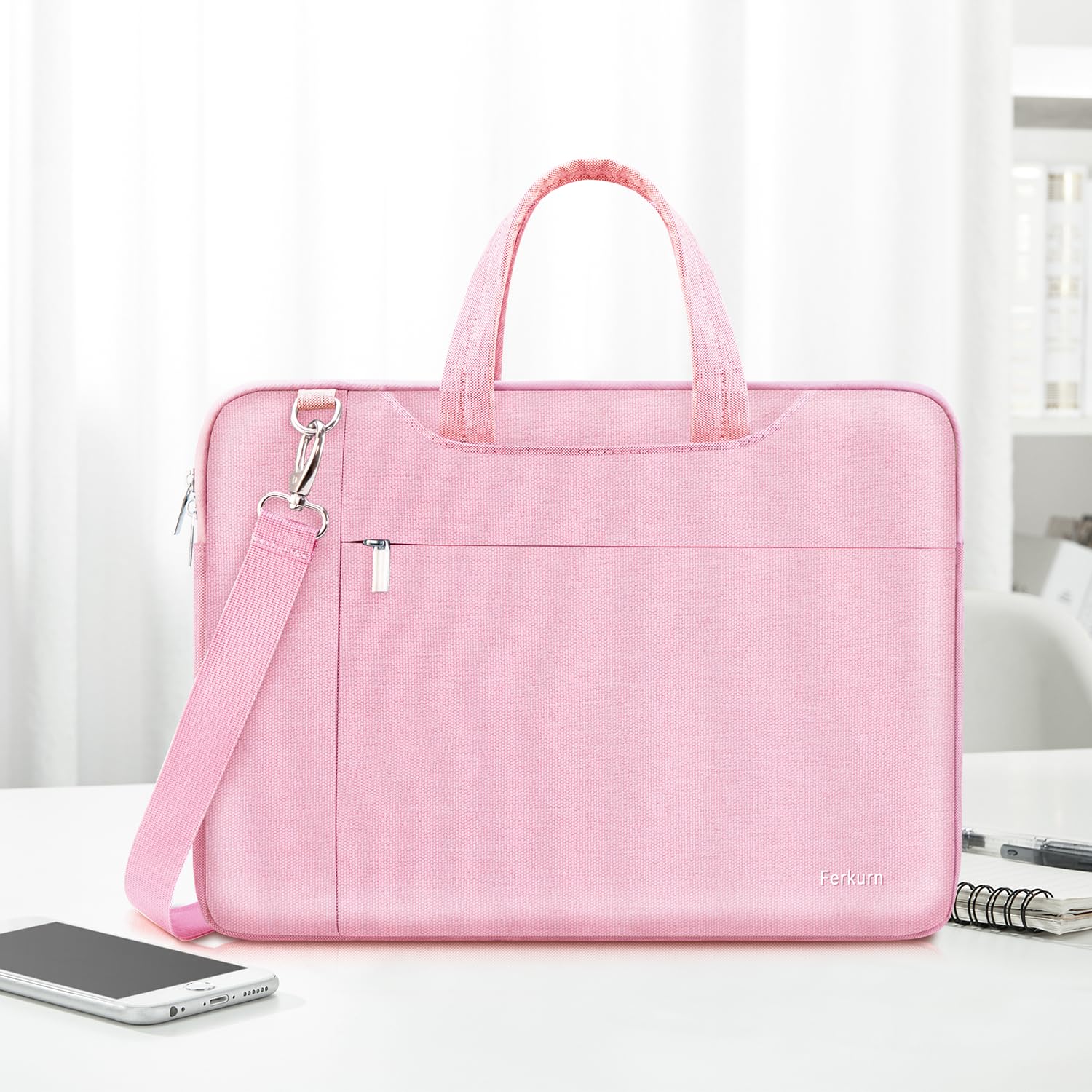 Ferkurn Laptop Bag Case Women Men Computer Sleeve with Shoulder Compatible with HP Envy Pavilion/Inspiron/Thinkpad/Vivobook/MSI/Surface,Waterproof Briefcase with Handle, Pink, 17 17.3 Inch