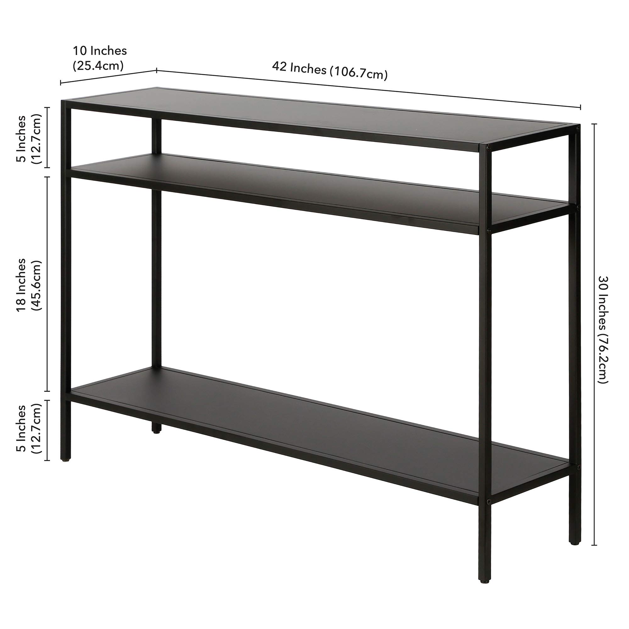 Henn&Hart 42" Wide Rectangular Console Table with Metal Shelves in Blackened Bronze, Entryway Table, Accent Table for Living Room, Hallway