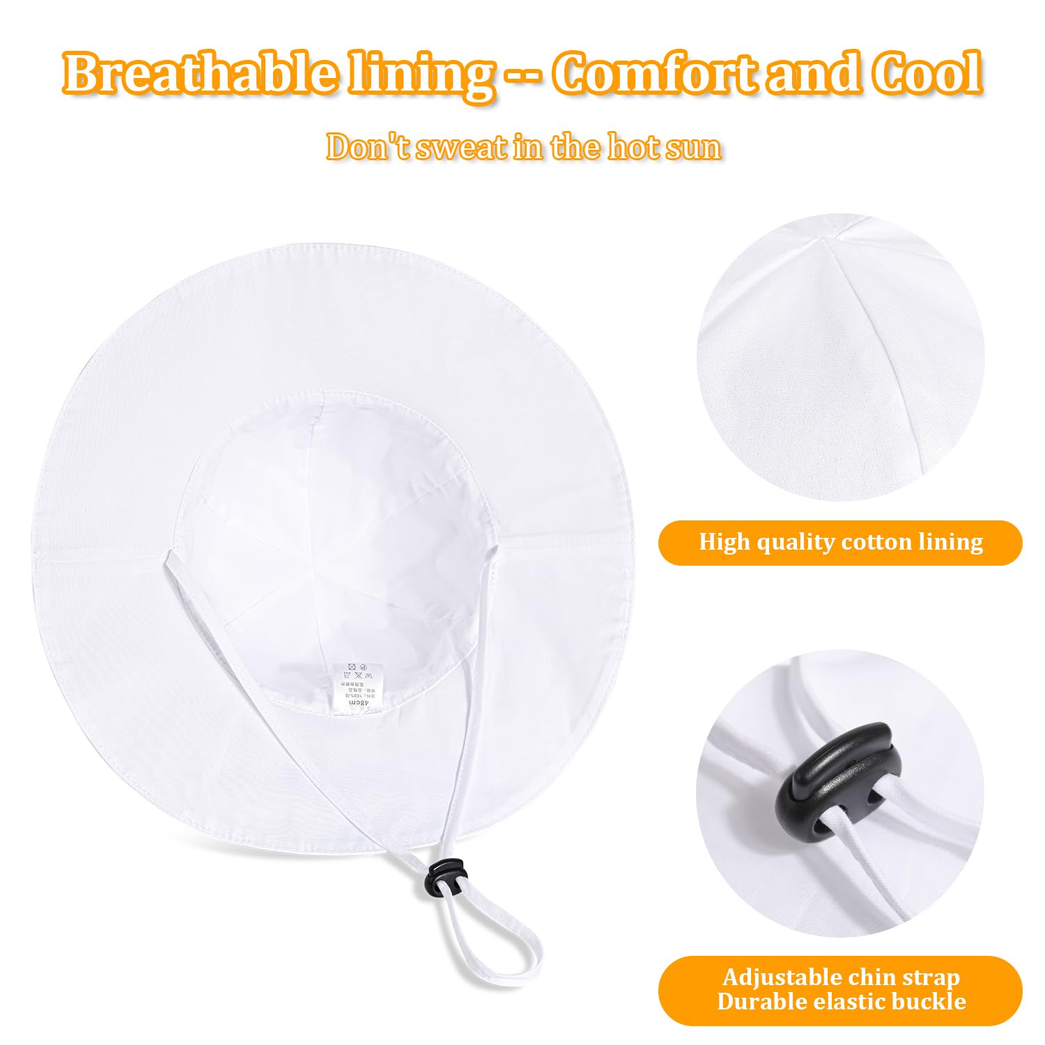 Baby Girl Sun Hat with UPF 50+ Outdoor Adjustable Beach Hat with Wide Brim Bucket Hats (12-24 Months,White)