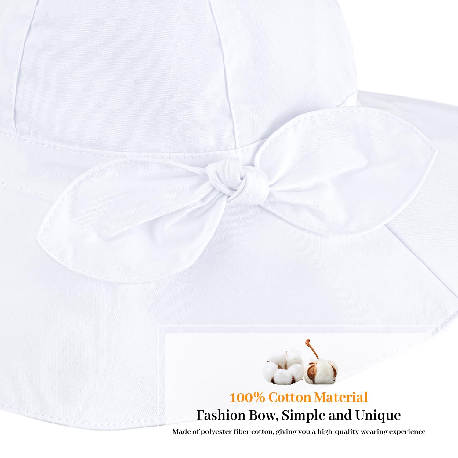 Baby Girl Sun Hat with UPF 50+ Outdoor Adjustable Beach Hat with Wide Brim Bucket Hats (12-24 Months,White)