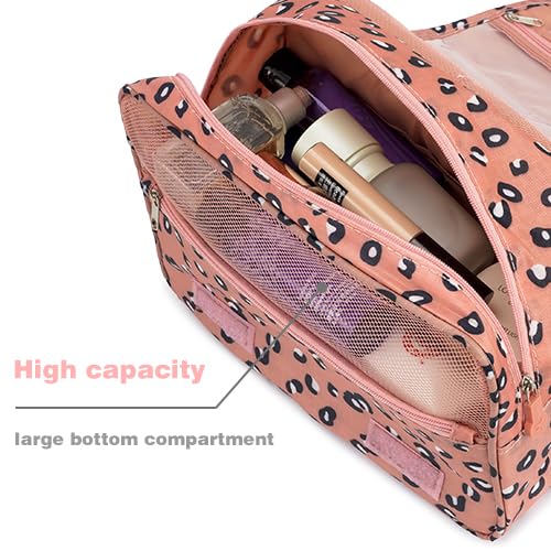 L&FY Hanging Travel Toiletry Bag Women's Cosmetic Organizer Makeup Pouch Men's Dopp Kits With Handle(Pink Leopard)
