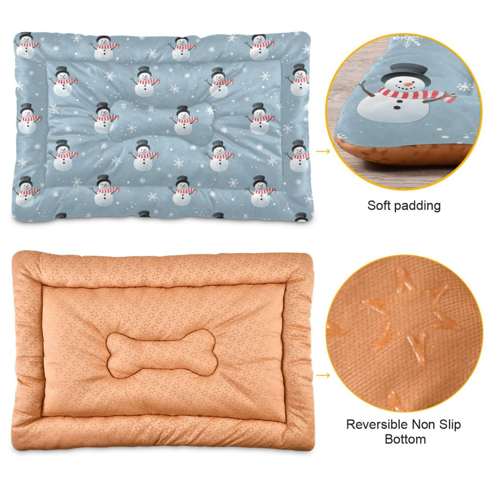 Coikll Christmas Happy Snowman Pet Bed Pad Soft Dog Bed Mat with Anti-Slip Bottom, Machine Washable Crate Pad Mattress for Dog Sleeping- 36 * 24inches
