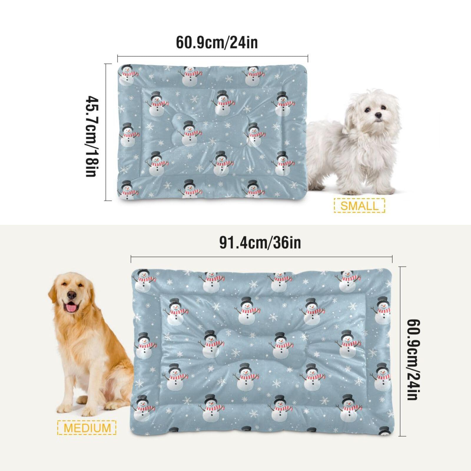 Coikll Christmas Happy Snowman Pet Bed Pad Soft Dog Bed Mat with Anti-Slip Bottom, Machine Washable Crate Pad Mattress for Dog Sleeping- 36 * 24inches