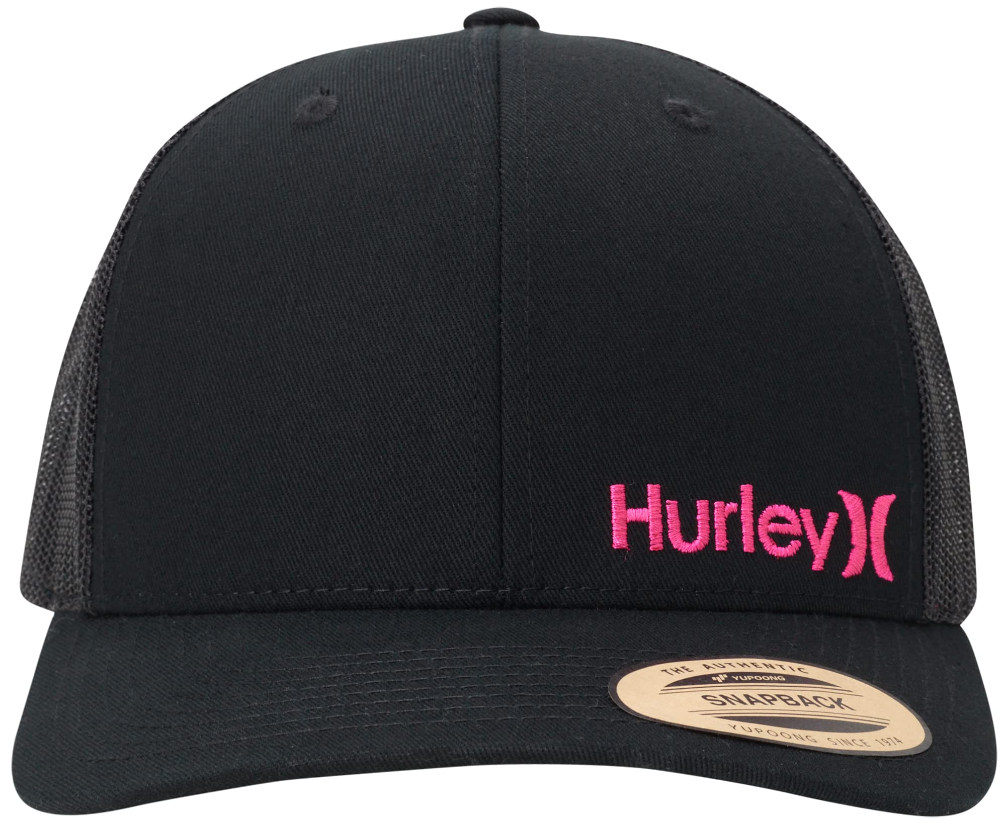 Hurley Men's Trucker Hat - Corp Snap Back Comfortable Curved Bill with Adjustable Snap Closure - Trucker Hats for Men, Black/Pink