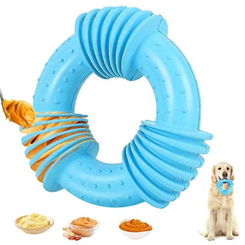 SIKROFEGEN Dog Chew Toy for Aggressive Chewers Medium and Large Breed, Freezable Dog Chew Toys for Teething Dogs, Ultra-Tough Natural Rubber Nearly Indestructible Donut Dog Toy, Dog Chew Ring Toys