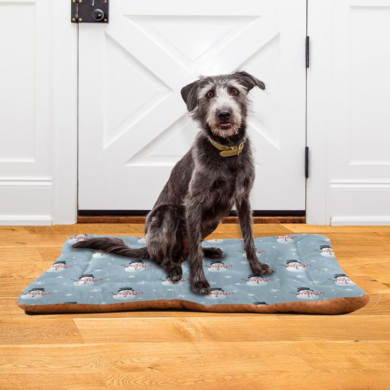 Coikll Christmas Happy Snowman Pet Bed Pad Soft Dog Bed Mat with Anti-Slip Bottom, Machine Washable Crate Pad Mattress for Dog Sleeping- 36 * 24inches