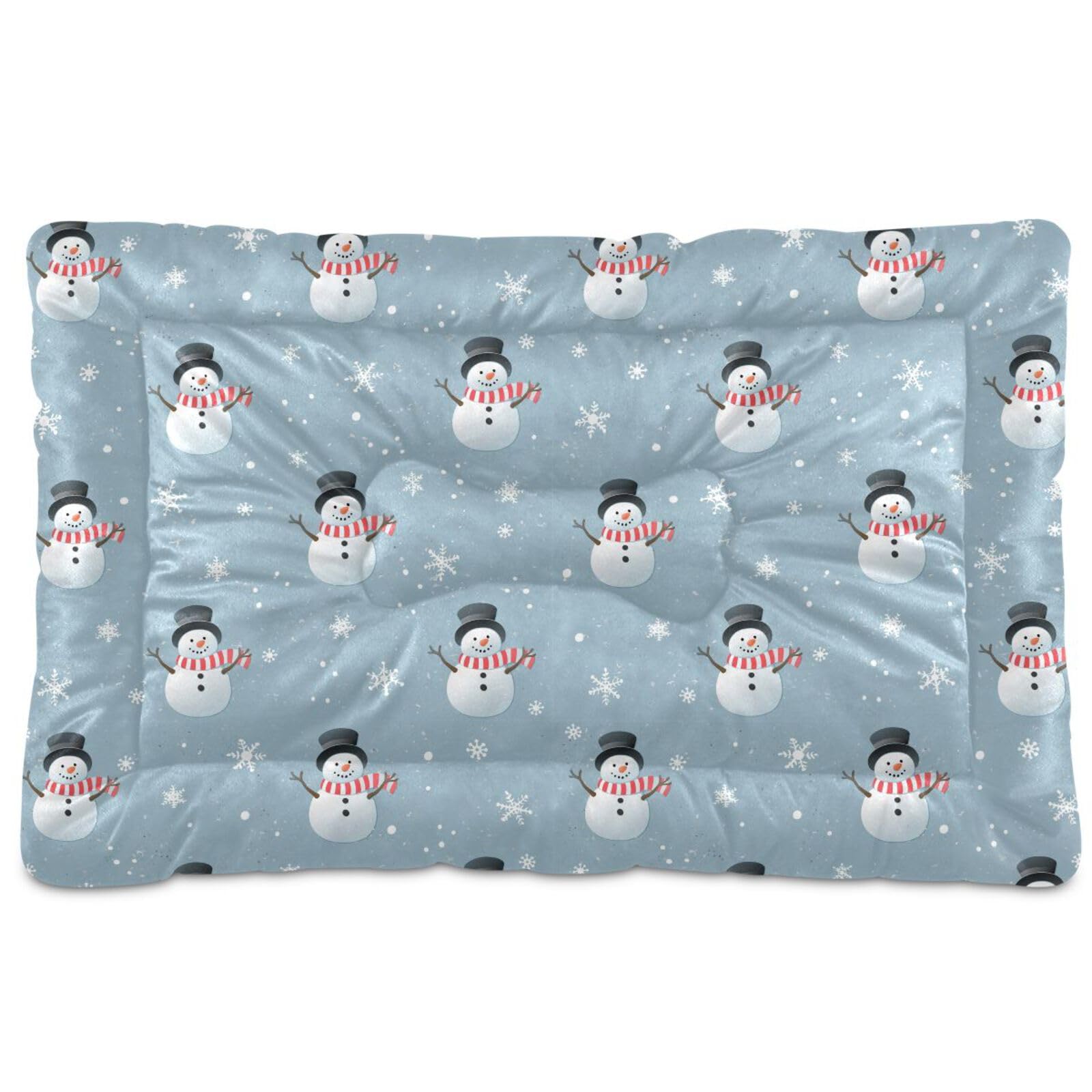 Coikll Christmas Happy Snowman Pet Bed Pad Soft Dog Bed Mat with Anti-Slip Bottom, Machine Washable Crate Pad Mattress for Dog Sleeping- 36 * 24inches
