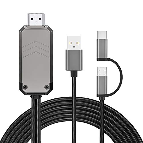 Renkchip 2-in-1 USB C/Micro USB to HDMI Cable for All Android Phone, 6.6ft MHL to HDMI Adapter 1080P HD HDTV Mirroring &Charging Cable to TV/Projector/Monitor