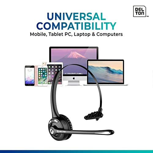 Delton 10X Trucker Bluetooth Headset, Wireless Headphones w/Microphone, Over The Head Single Earpiece with Mic for Skype, Call Centers, Truck Drivers - 18Hrs (2-Pack)