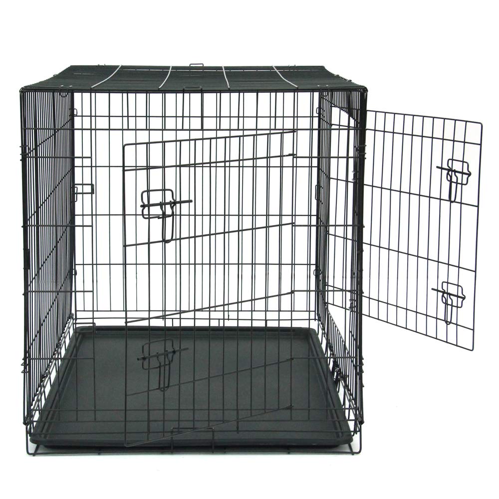 Dog Crate Large Foldable Dog Kennel Metal Wire Pet Dog Cage with Double-Door Leak-Proof Tray Divider Panel and Handle for Dog Cat Pet,Black (42")
