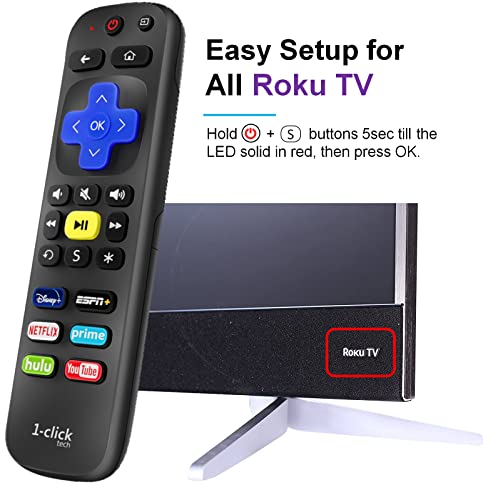 1-clicktech Remote for Roku TV and Roku Box [2-in-1 w/TV Power+Volume] Compatible for Roku Express/+, Roku Ultra, Premiere, 4/3/2/1 [Not for Roku Stick]