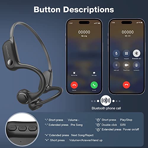 CelsusSound Bone Conduction Headphones with Noise-Canceling MIC, Bluetooth Waterproof Sport Headphones, Open Ear Stereo Headphones up to 8H Playtime, Wireless Headset for Running, Grey