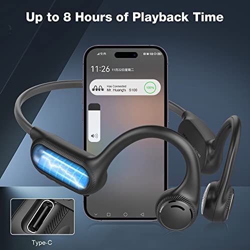 CelsusSound Bone Conduction Headphones with Noise-Canceling MIC, Bluetooth Waterproof Sport Headphones, Open Ear Stereo Headphones up to 8H Playtime, Wireless Headset for Running, Grey