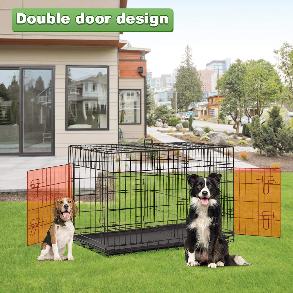 Home for Pets Dog Crate Cage Extra Folding Large Double Door Pet Crate,Includes Divider and Tray,48,Black