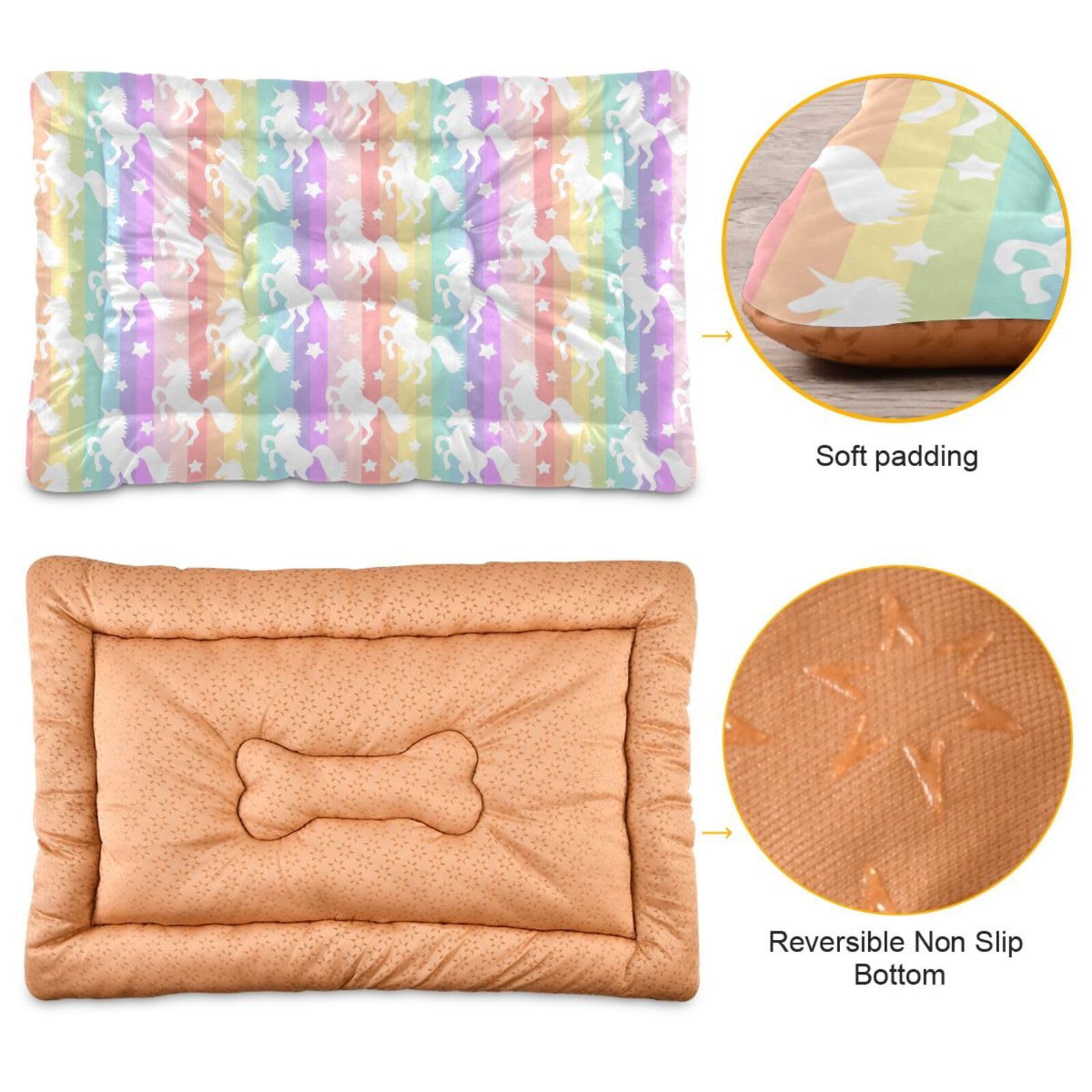 Coikll Rainbow Unicorn Pet Bed Pad Soft Dog Bed Mat with Anti-Slip Bottom, Machine Washable Crate Pad Mattress for Dog Sleeping- 24 * 18inches