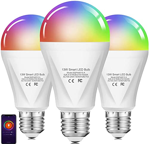 13W Smart Light Bulb(120W Equivalent)Wixann A19 E26 1300Lumens LED Color Changing Light Bulbs, adjustable 16 Million DIY Colors and Music Sync 2700K-6500K WiFi Bulbs Work with Alexa, Google Home-4Pack