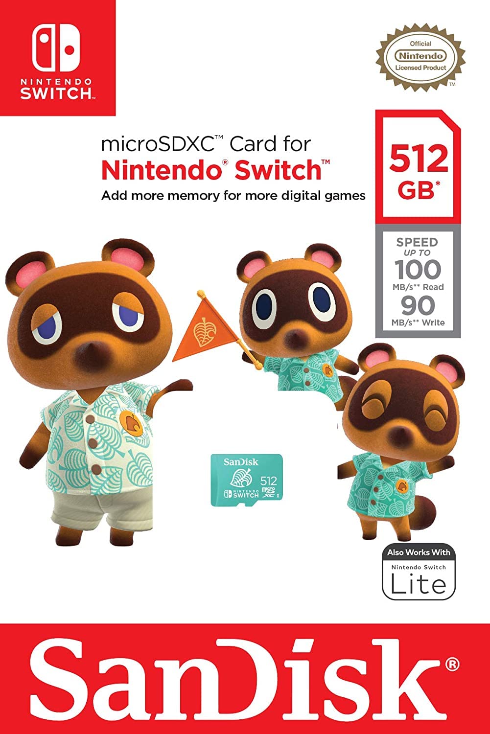 SanDisk 512GB MicroSD Nintendo Switch Micro SDXC Memory Card for Switch & Switch Lite SDSQXAO-512G Animal Crossing Design Bundle with (1) GoRAM Card Reader (512GB, 1 Pack)