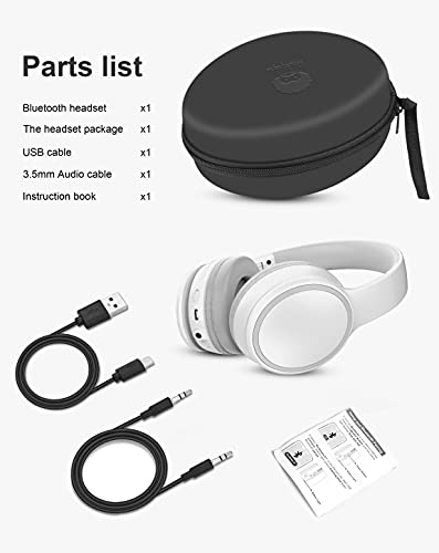 rockpapa E9 Over Ear Bluetooth Headphones for Kids Children Boy Girl Adult, Stereo Foldable Wired/Wireless Headphones with Microphone for School Travel Tablet PC TV, Include Case, White Grey