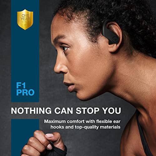 Turonic F1 Pro - True Wireless Earbuds - 45H Playtime, Charging case, Mic, IPX7 Waterproof Bluetooth Headphones w/Microphone - Sport Wireless Earphones with Earhook for Gym, Running, Workout - Black