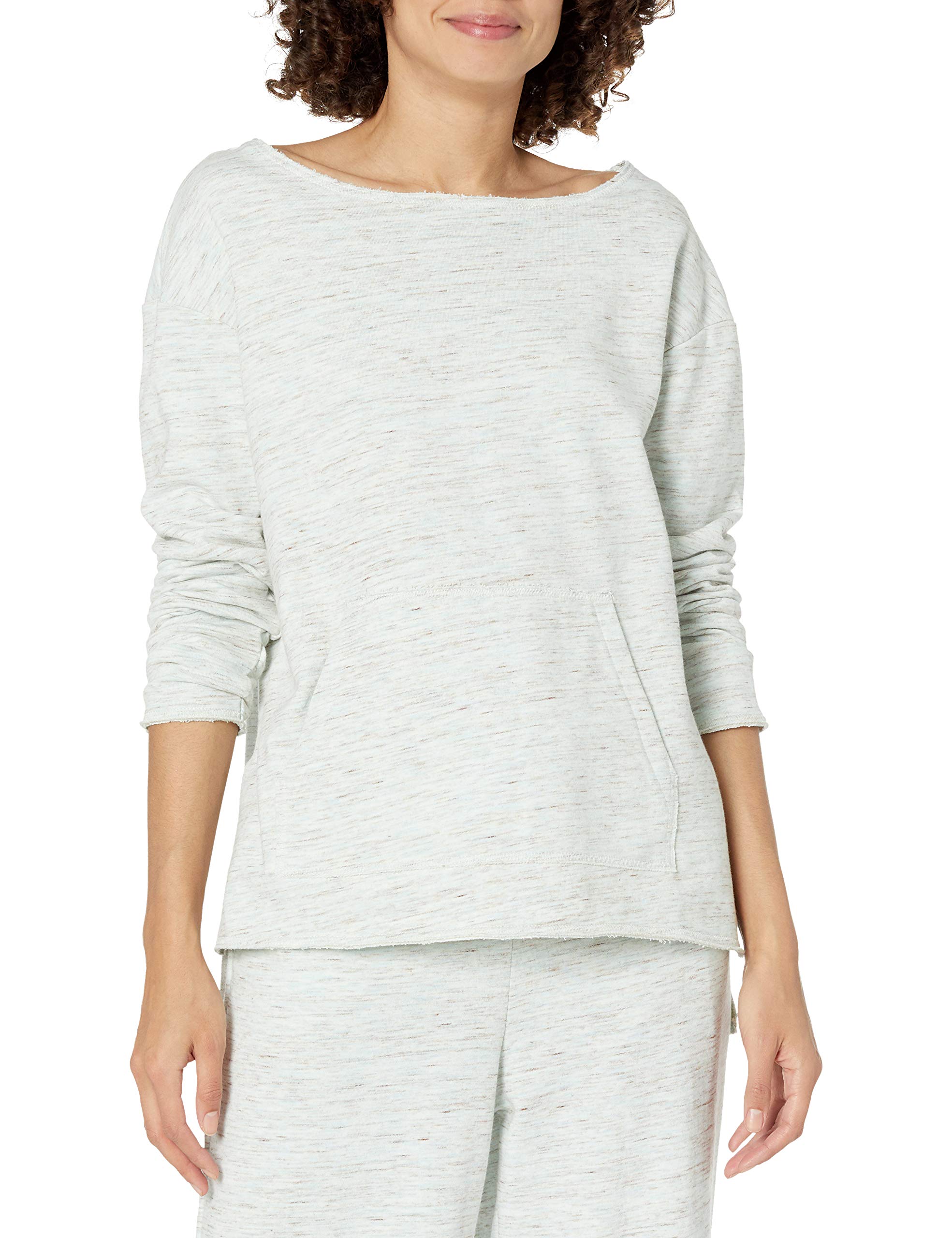b new york Women's Eco BCI Long Sleeve Raw Edge Sweatshirt, Multi Heather Terry, L