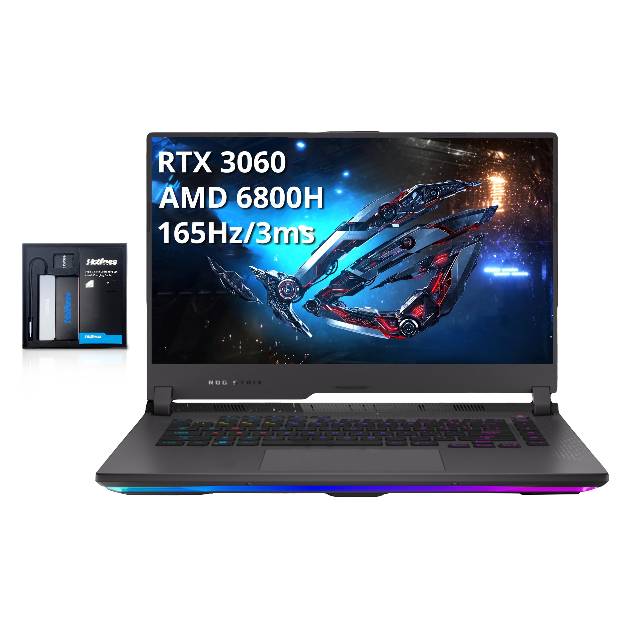 ASUS ROG Strix G15 Gaming Laptop, 15.6" WQHD 165Hz IPS Display, AMD Ryzen 7-6800H, 64GB DDR5, 4TB SSD, GeForce RTX 3060 6G, RGB Backlit Keyboard, Win 11 Pro, WI-FI 6, Gray, 128GB Hotface Extension Set